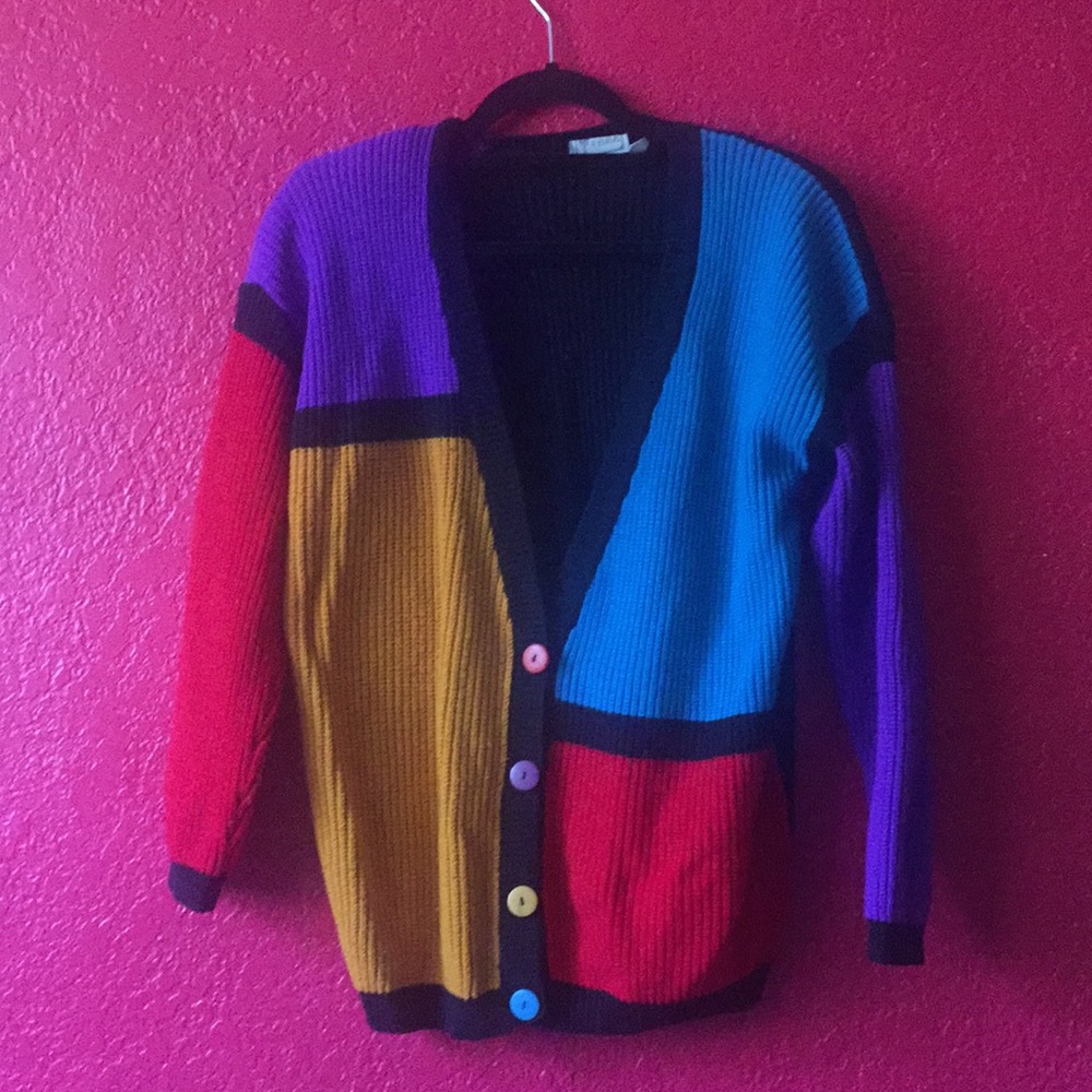 Vintage Colorblock/Mondrian Inspired Cardigan - Gem